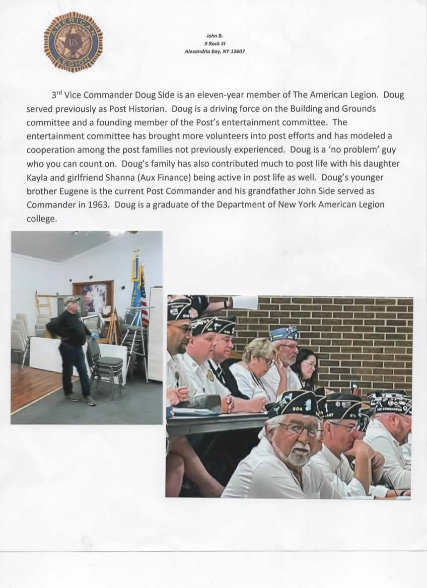 3rd Vice Commander: Doug Side - John B. Lyman American Legion Post 904