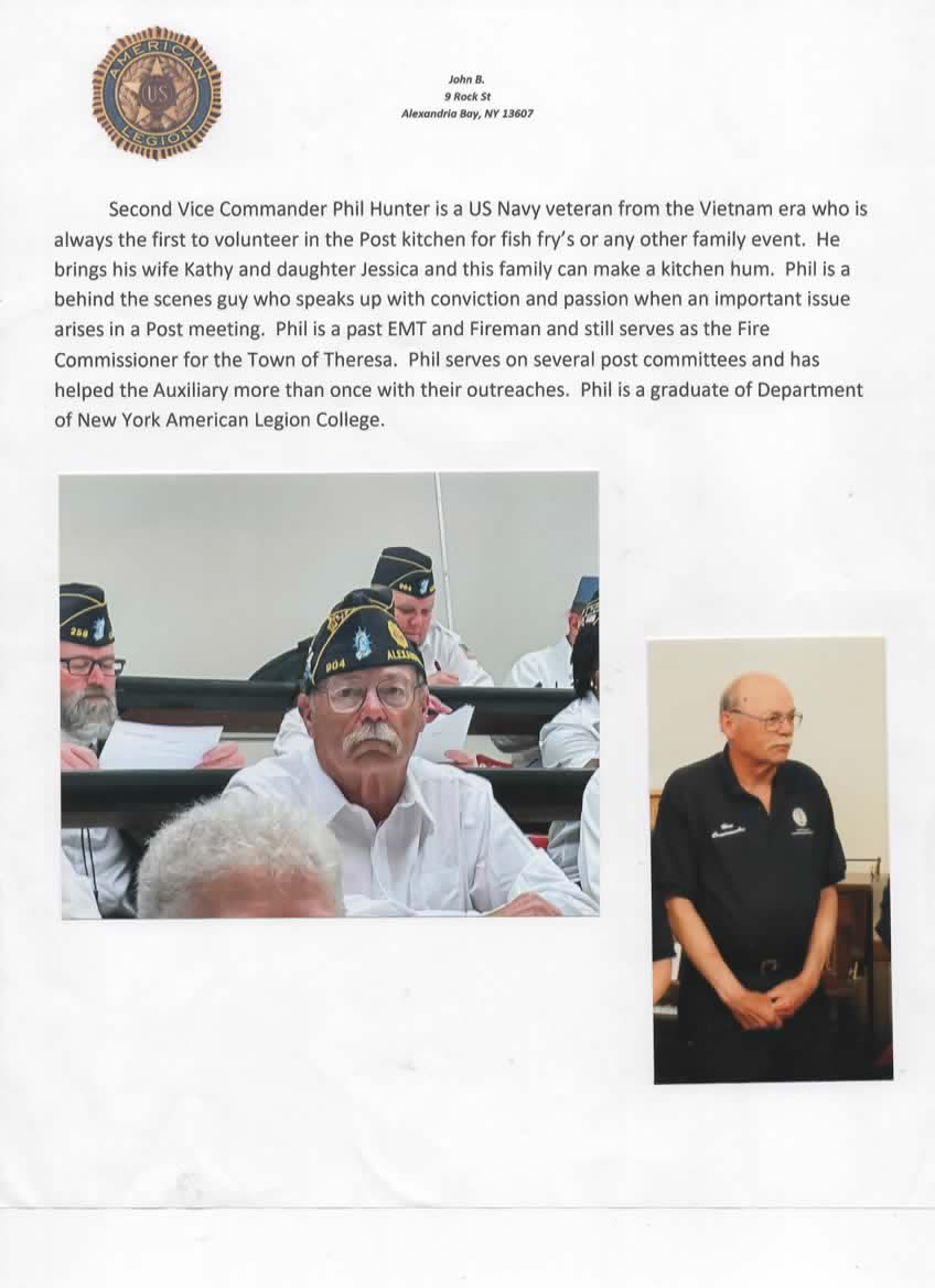 2nd Vice Commander: Philip Hunter - John B. Lyman American Legion Post 904