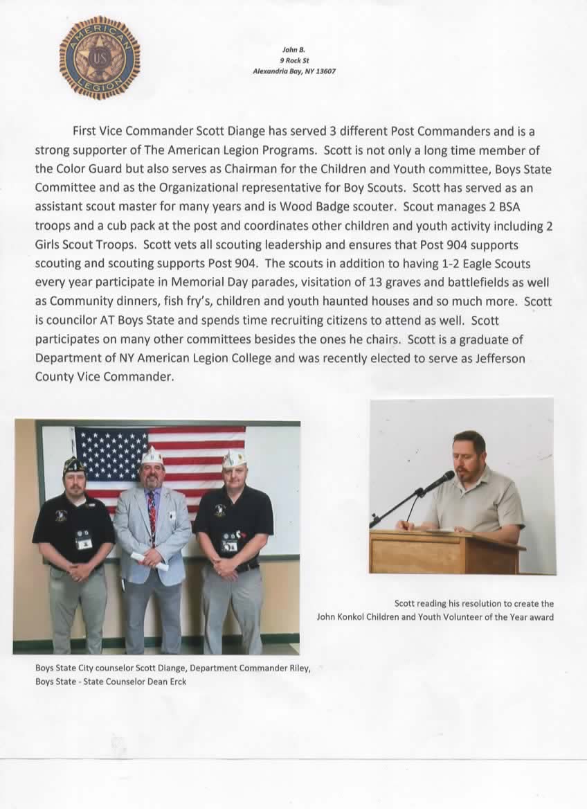 1st Vice Commander: Scott Diange - John B. Lyman American Legion Post 904